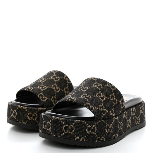 Gucci | Shoes | Gucci Angelina Gg Logo Platform Slide Sandals Denim ...